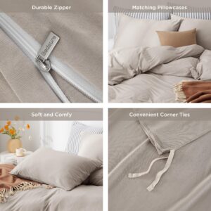 Bedsure White King Prewashed Microfiber Duvet Cover Set + Tannish Linen 100% Jersey Knit Cotton Duvet Cover Set, Zipper Closure, King Size