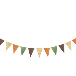 Glitter Golden Brown Green Triangle Banner Greenery Party Decoration Supplies Paper Bunting Signs for Birthday Nursery Classroom Anniversary Christmas Decoration Graduation Flags 15 pcs 10 Feet