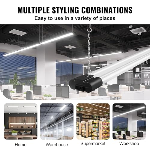 VEVOR 4 Pack LED Shop Light, 4 FT, 40W Linkable Shop Light Fixture, 4500 LM Surface & Hanging Mount Ceiling Lights 59 in Power Cords with ON/Off Switch, for Garage Warehouse Home Workkshop and Office