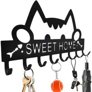 Fermus Cat Key Hook for Wall Key Holder Wall Mounted Metal Home Key Rack Keychain Hanger with 8 Hooks for Entryway, Backdoor 11 x 6.3 Inches