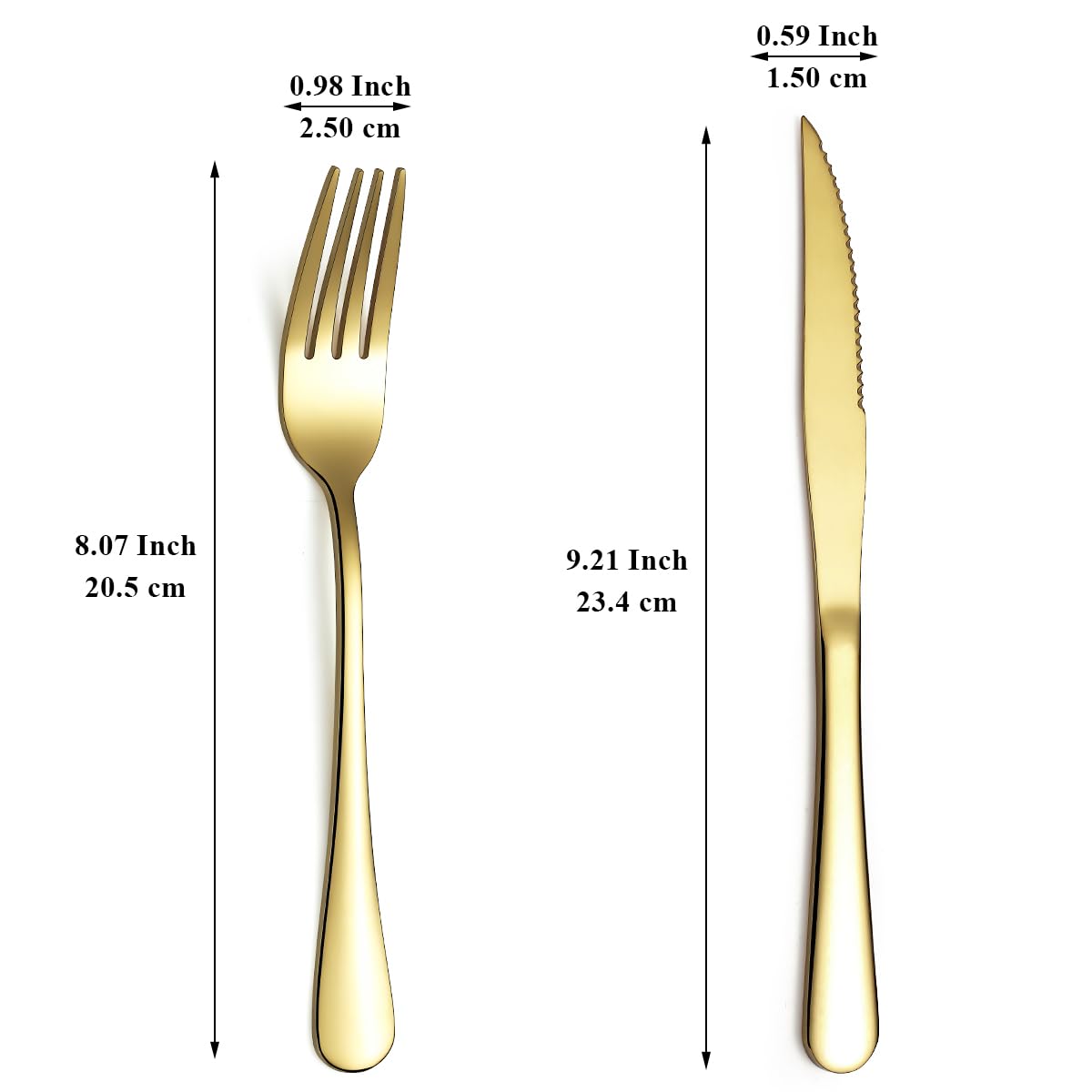 Evanda Gold Steak Knives Set 12 Piece, Gold Titanium Plating Stainless Steel 6 Dinner Forks and 6 Dinner Knives Set, Steak Knives Steak Forks, Dishwasher Safe