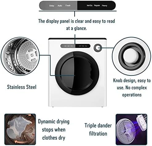 OOTDAY Portable Clothes Dryer, Front Load Compact Laundry Dryers with Exhaust Pipe, 850W, ABS Control Panel, 9lbs Compact Dryer for Apartments, Home, Dorm, White