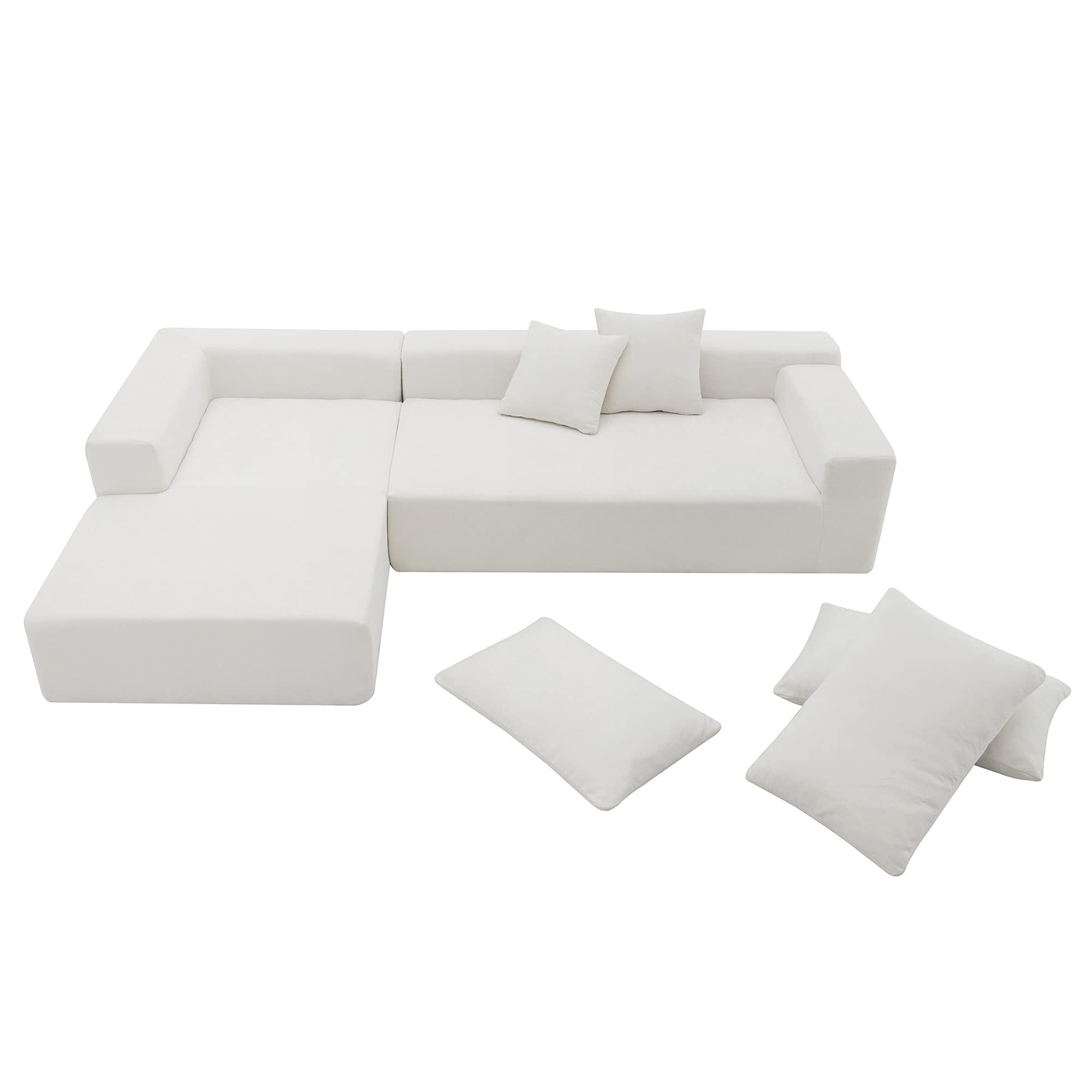 Aiuyesuo 109 * 68" Modular Sectional Living Room Sofa Set, L-Shape Modern Minimalist Style Couch, 2 PC Free Combination Upholstered Sleeper Sofa for Living Room/Bedroom/Salon (White-JZP078)