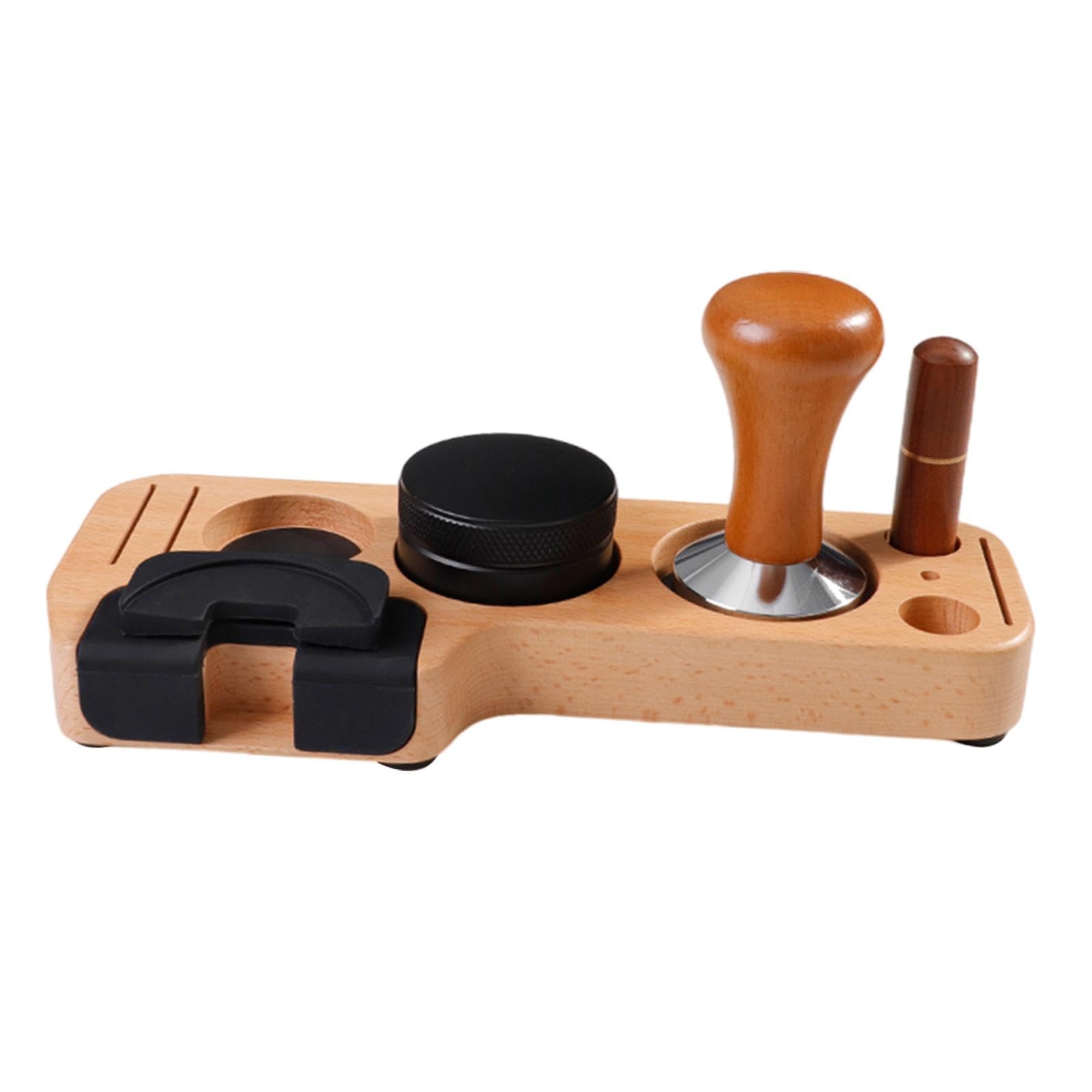 ＫＬＫＣＭＳ Espresso Accessories Kits Espresso Tamping Stand Set Barista Part Multipurpose Coffee Tamper Distributor and Stirrer for Counters Shop Cafe, Beech 51mm