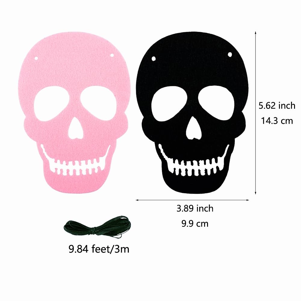 SaktopDeco 2 Pack Black Pink Skull Garland Banner Felt Skeleton Garland Halloween Banner for DIY Gothic Decorations Halloween Home Decor