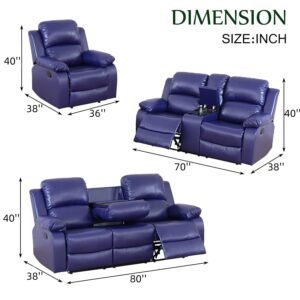 Caberryne 2 Pieces Leather Recliner Sofa Set，Recliner Sofa and Loveseat Sets for Living Room Furniture Sets，Dark Blue Recliner Couch Set for Living Room/Office/Theater Seating(Sofa Set 2 Pieces)