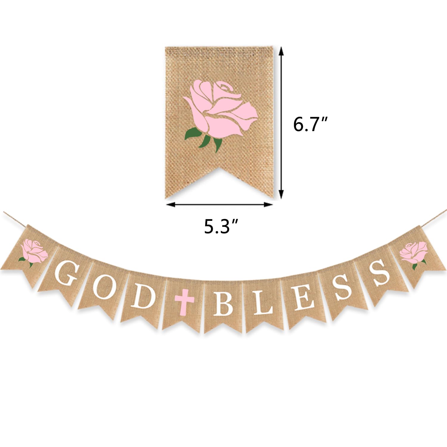 Flower God Bless Banner Baptism Burlap Garlands Girl Pink Cross Floral First Communion Christening Decoration