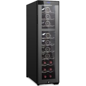 nutrichef pkcwcds275 chilling refrigerator cellar-dual-zone wine cooler/chiller, digital touch button control with air tight seal, contains placement for standing (27 bottle storage capacity), black