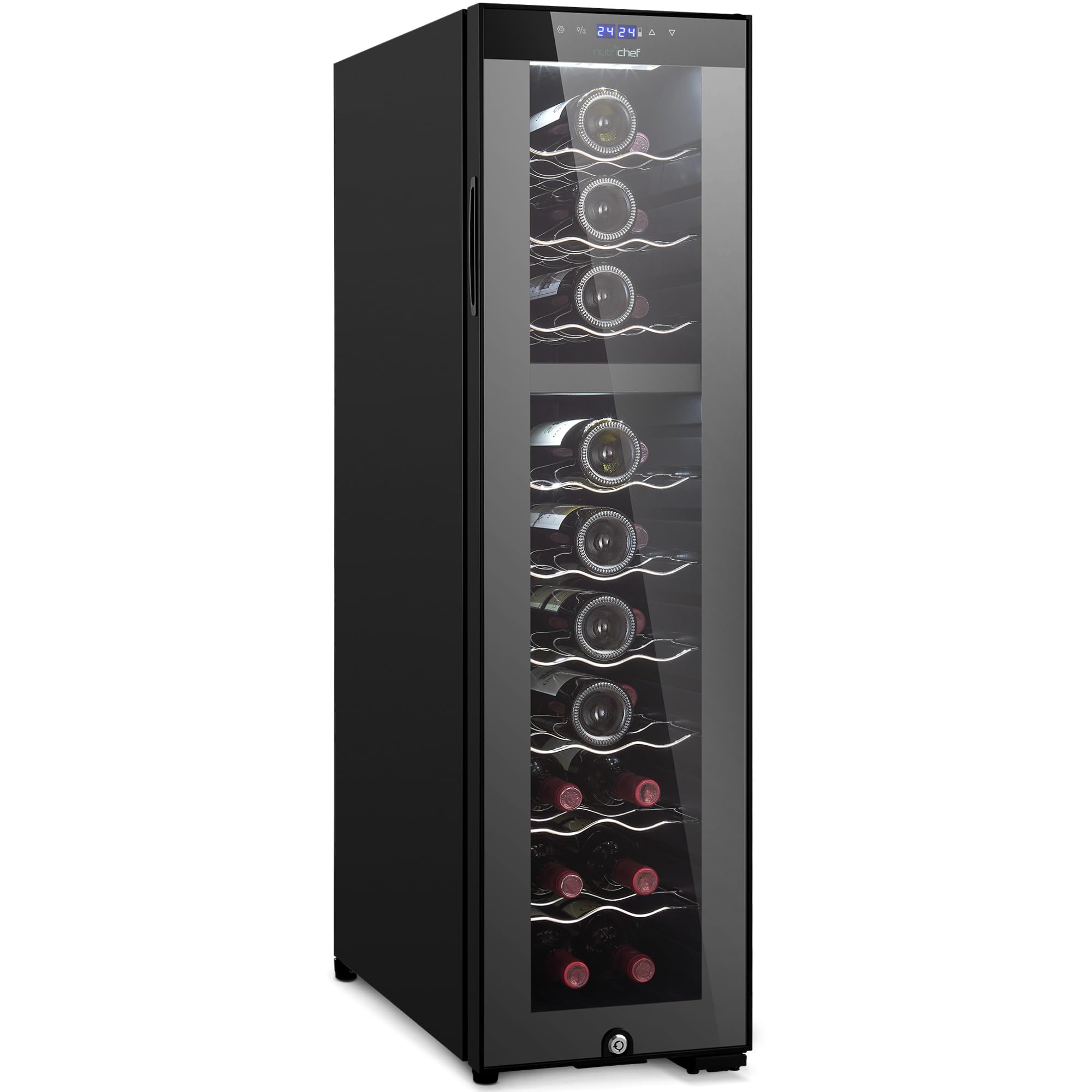 NutriChef PKCWCDS275 Chilling Refrigerator Cellar-Dual-Zone Wine Cooler/Chiller, Digital Touch Button Control with Air Tight Seal, Contains Placement for Standing (27 Bottle Storage Capacity), Black