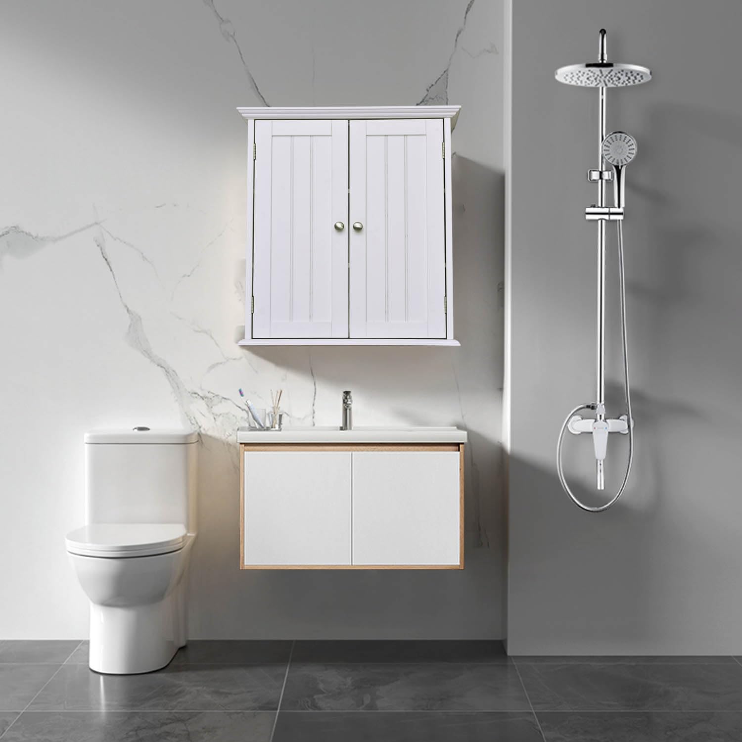 Ceredeme Bathroom Wall Cabinet, Over The Toilet Storage with Dual Doors and Adjustable Shelves, Additional Storage Space in The Bathroom, Practical Health Medicine Cabinet