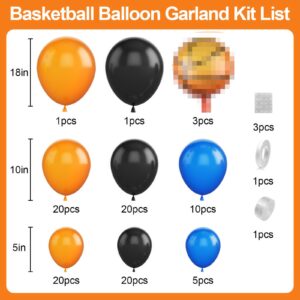 Basketball Balloon Arch Garland Kit,Orange Black Blue Balloon Garland with Basketball Foil Balloon for Men Teen Kids Birthday Graduation Party Decorations,Basketball Sports Theme Party Decor Supplies