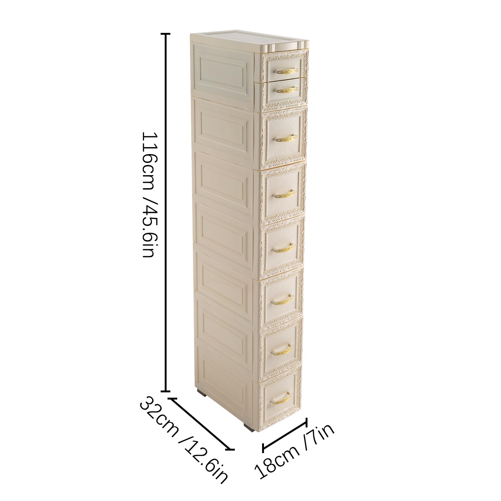 CNCEST 7 Tier Bathroom Floor Cabinet, Vertical Storage Unit with Drawers and Casters, Large Capacity Narrow Tall Slim Storage Tower, Waterproof Toilet Paper Storage Cabinet for Small Spaces Gaps