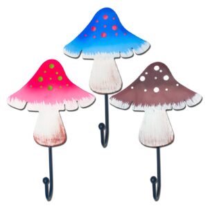 snnshun 3 pcs mushroom coat hooks, towel wall hooks hanging, room wall decoration creative sticky hooks, cute iron hook for hanging hats, coats, scarves, bags, keys