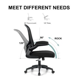 Brick Attic Office Chair, Ergonomic Desk Chair with Lumbar Support and Flip-up Armrest, Height Adjustable Mesh Swivel Computer Office Chair Black