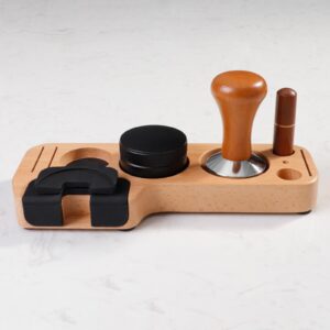 ＫＬＫＣＭＳ Espresso Accessories Kits Espresso Tamping Stand Set Barista Part Multipurpose Coffee Tamper Distributor and Stirrer for Counters Shop Cafe, Beech 51mm