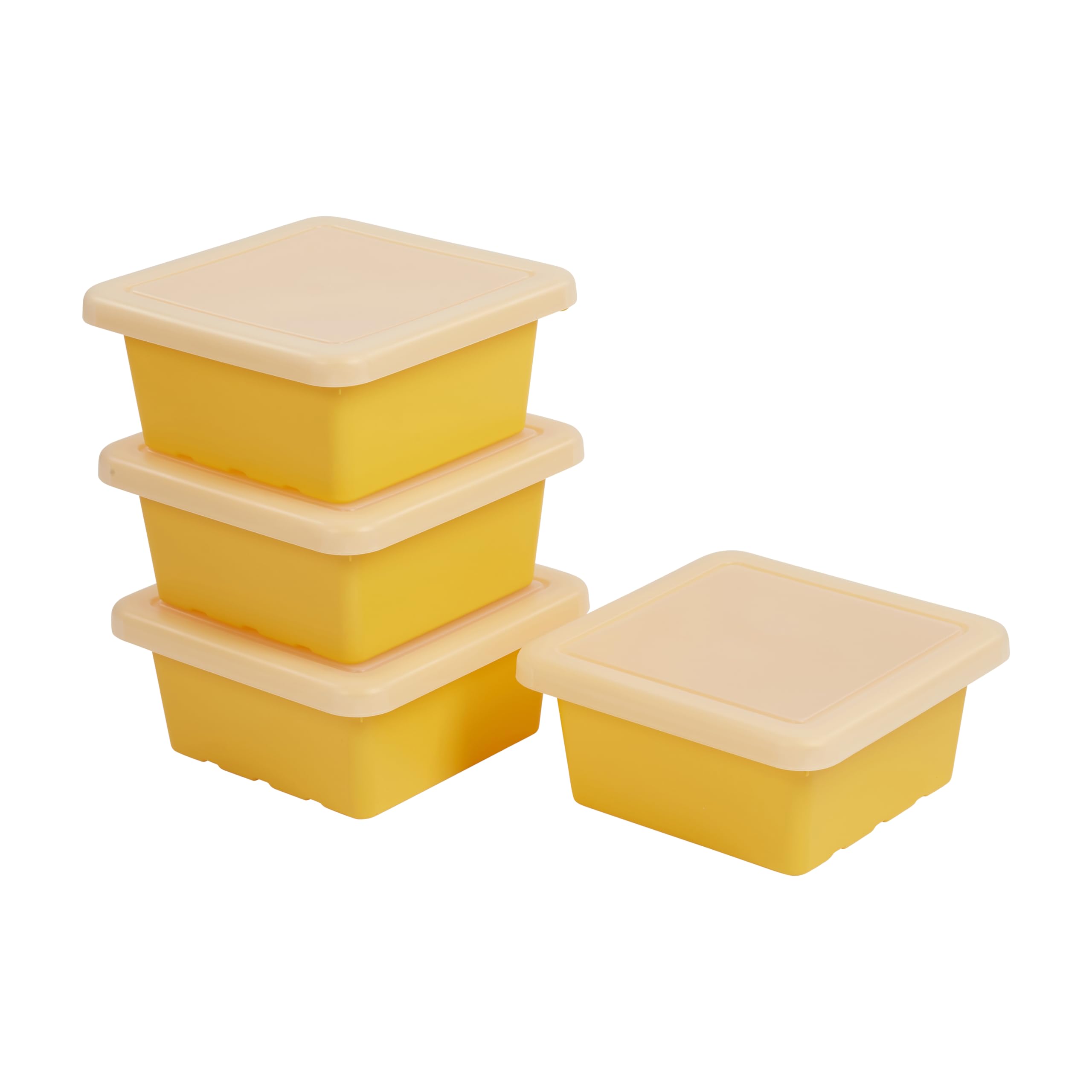 ECR4Kids Square Bin with Lid, Storage Containers, Yellow, 4-Pack