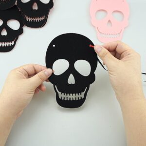 SaktopDeco 2 Pack Black Pink Skull Garland Banner Felt Skeleton Garland Halloween Banner for DIY Gothic Decorations Halloween Home Decor