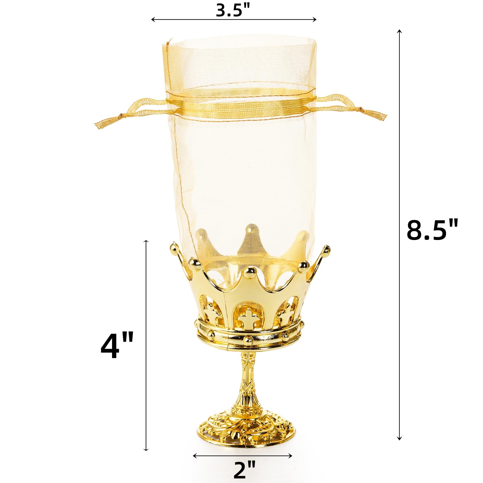 Noamus 30 Pack Fillable Crown with Pouch, Gold Plastic Goblet with Drawstring Bags, Decorative Candy Storage Boxes Party Favor Container for Candy Chocolate Cake Dessert Princess Baby Shower Birthday