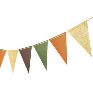 glitter golden brown green triangle banner greenery party decoration supplies paper bunting signs for birthday nursery classroom anniversary christmas decoration graduation flags 15 pcs 10 feet