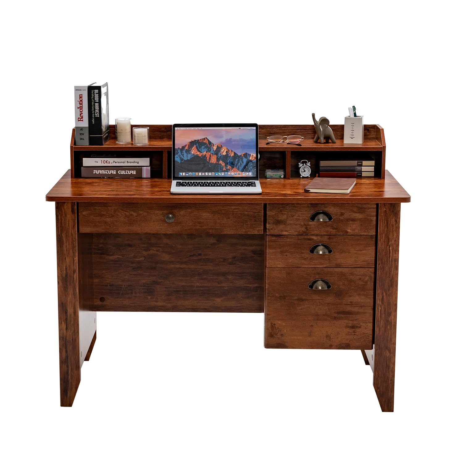 Safeplus 48" Computer Desk with 4 Storage Drawers and Hutch Wood Executive Table for PC Laptop