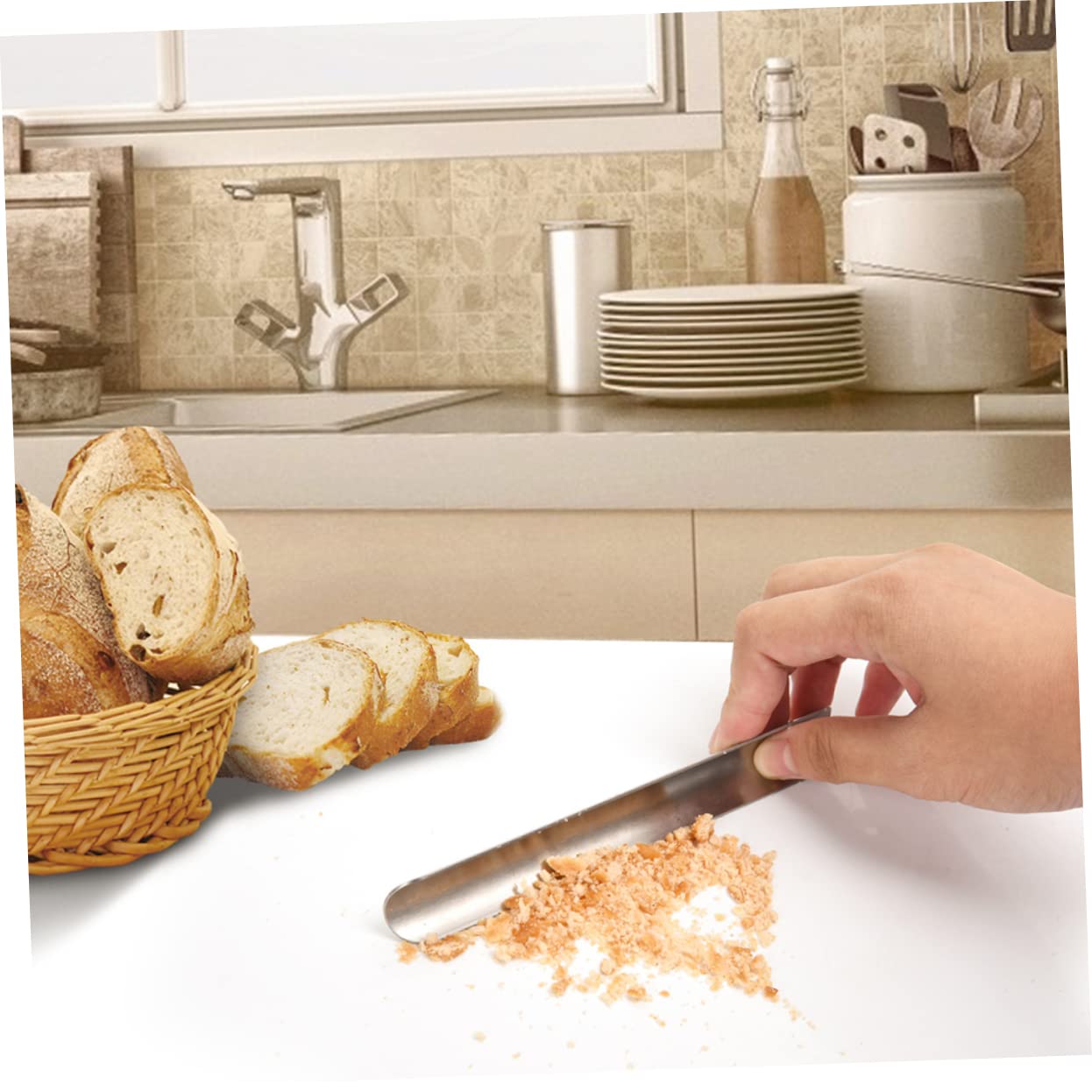 IWOWHERO Stainless Steel Crumb Scraper for Tabletop Use Efficient Crumb Sweeper Tool for Griddles and Flat Tops Ideal for Restaurants and Home Kitchens