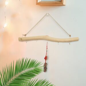 Fenteer 39cm Driftwood Branch Hook Wall Hanging Decor Easy to Use Solid Wood Wooden Hook Wall Mount Branch Hanger Rack for Headphone Key Hat, Bend