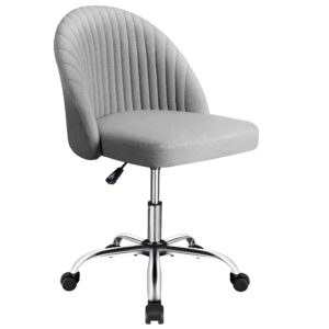 jummico home office desk chair vanity chair twill upholstered adjustable mid-back armless swivel task chair modern fabric office chairs with wheels for bedroom, living room (pale gray)