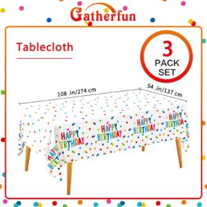 Happy Birthday Decorations: Birthday Party Supplies Set - Birthday Dots Design with Happy Birthday Tablecloth. Includes 3 Pack of 54X108inch Waterproof Plastic Table Covers for Boys/Girls Party