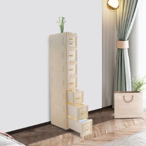 CNCEST 7 Tier Bathroom Floor Cabinet, Vertical Storage Unit with Drawers and Casters, Large Capacity Narrow Tall Slim Storage Tower, Waterproof Toilet Paper Storage Cabinet for Small Spaces Gaps