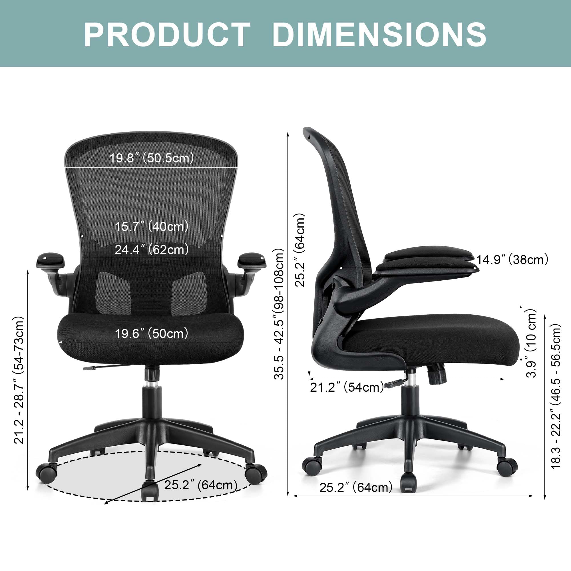 Brick Attic Office Chair, Ergonomic Desk Chair with Lumbar Support and Flip-up Armrest, Height Adjustable Mesh Swivel Computer Office Chair Black