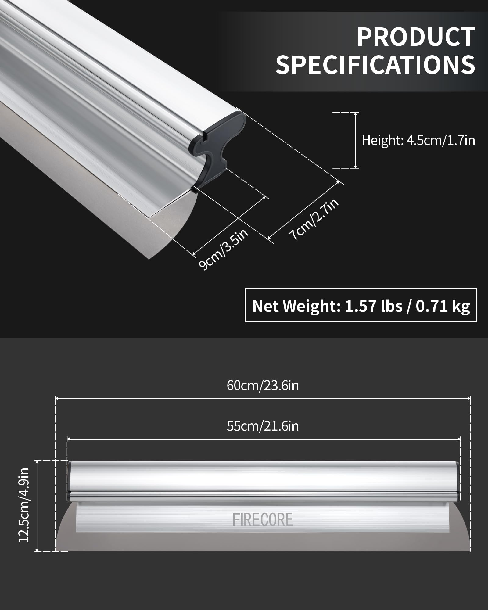 Skimming Blade, Firecore 24 Inch Drywall Tools Aluminum Housings, Stainless Steel Skim Coating Blade Knockdown Texture Knife, Smoothing Spatula for Drywall Repair Plaster Walls Wall-Board Sheetrock