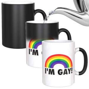 i'm gay rainbow heat change mug - funny rude mug - message appears as it heats - perfect novelty gag gift, best funny gifts and pride accessories - secret santa or white elephant gift