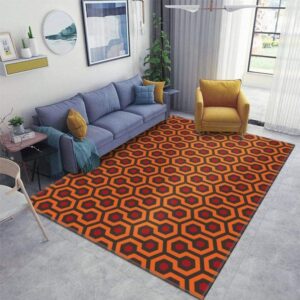 the shining overlook hotel area rug, orange honeycomb geometry decorative rug, easy clean carpet with anti-slip backing for bedroom living room dining room office 5ftx7ft