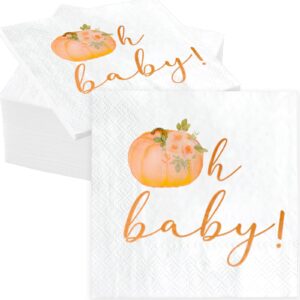 orange baby little pumpkin paper napkins 6.5 x 6.5 inches fall themed baby shower autumn gender reveal tableware ideas 50 pack