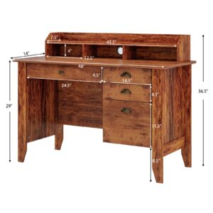 Safeplus 48" Computer Desk with 4 Storage Drawers and Hutch Wood Executive Table for PC Laptop