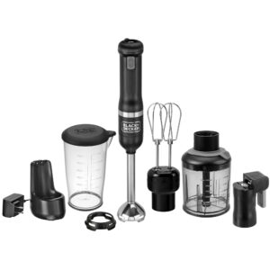 black+decker kitchen wand cordless immersion blender, 4 in 1 multi tool set, hand blender with charging dock, black (bckm1014k10)