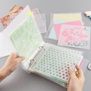 BAOFALI 70 Pags 6" X6" Clear Plastic Binder Pockets,2 Holes 2 Pockets Per Page, can Fit More Stencils,Made Exclusively for Stencils,Die Cuts,Photos,Stamps Within Size 6x6 Storage Bills Organizer