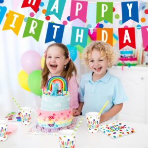 Happy Birthday Decorations: Kids' Birthday Party Supplies with Dots Design - Includes Happy Birthday Plates and Napkins, Disposable Paper Cups, Serves 16