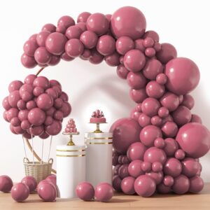 rubfac 129pcs retro hot pink balloons latex mauve balloons different sizes 18 12 10 5 inch party balloon kit for valentine's day birthday baby shower wedding princess theme party decoration