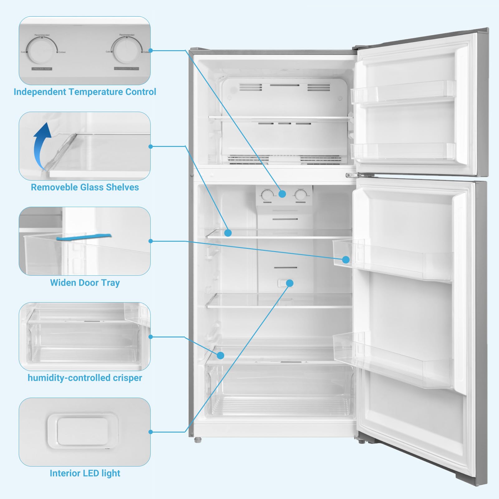 Smad Top Freezer Refrigerator with Reviseble Door 13.9 Cu.ft Refrigerators with Freezer Adjustable Temperature Garage Ready Refrigerator for Home Dorm Kitchen Stainless Steel