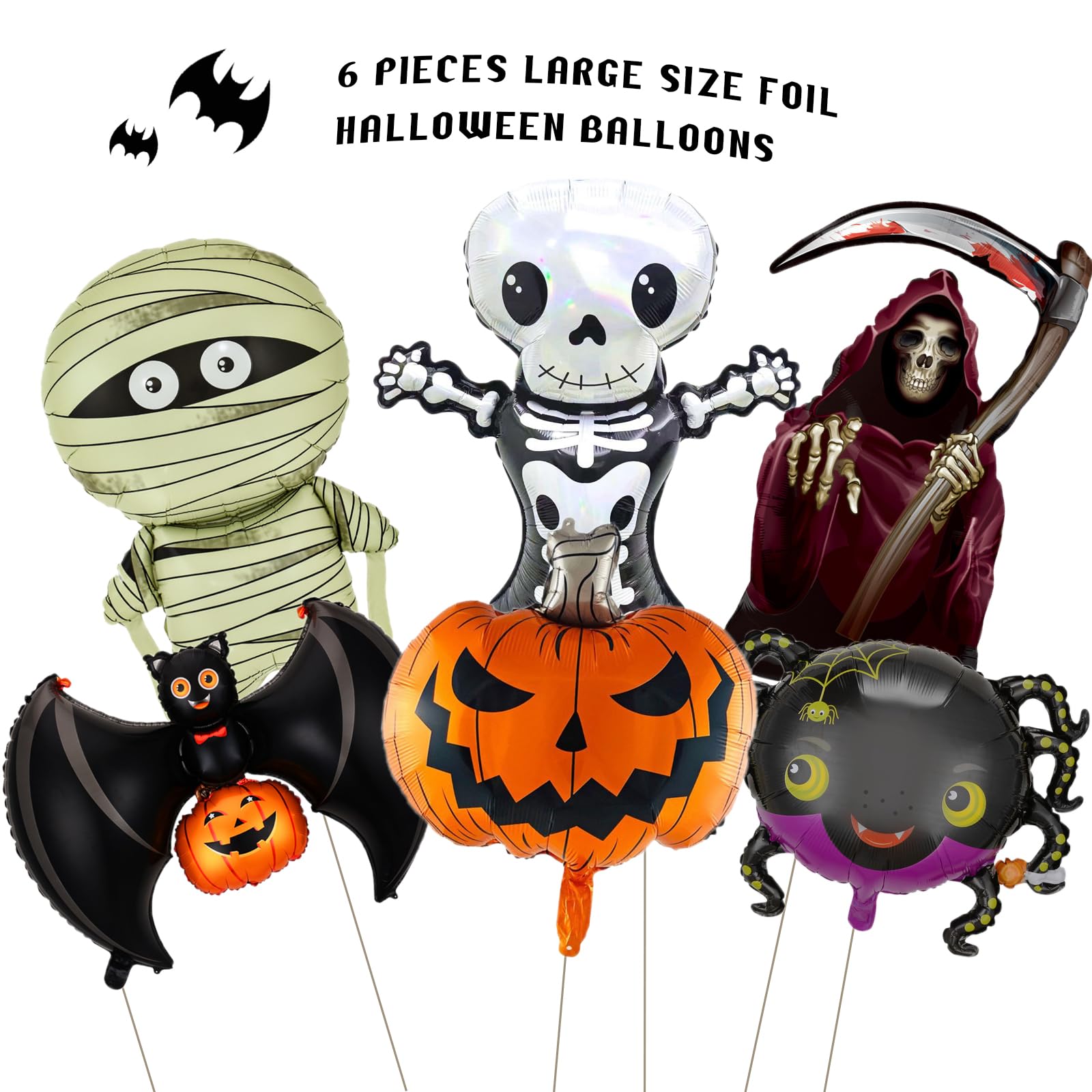 Halloween Balloons - 15 Pcs Halloween Foil Balloons, Bat Ghost Pumpkin Spider Skull Specter Witch Vampire Foil 3D Balloon Kit Decorations, Halloween Decorations for Birthday Party School Home Decor