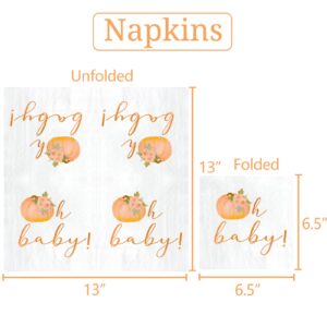 Orange Baby Little Pumpkin Paper Napkins 6.5 x 6.5 Inches Fall Themed Baby Shower Autumn Gender Reveal Tableware Ideas 50 Pack