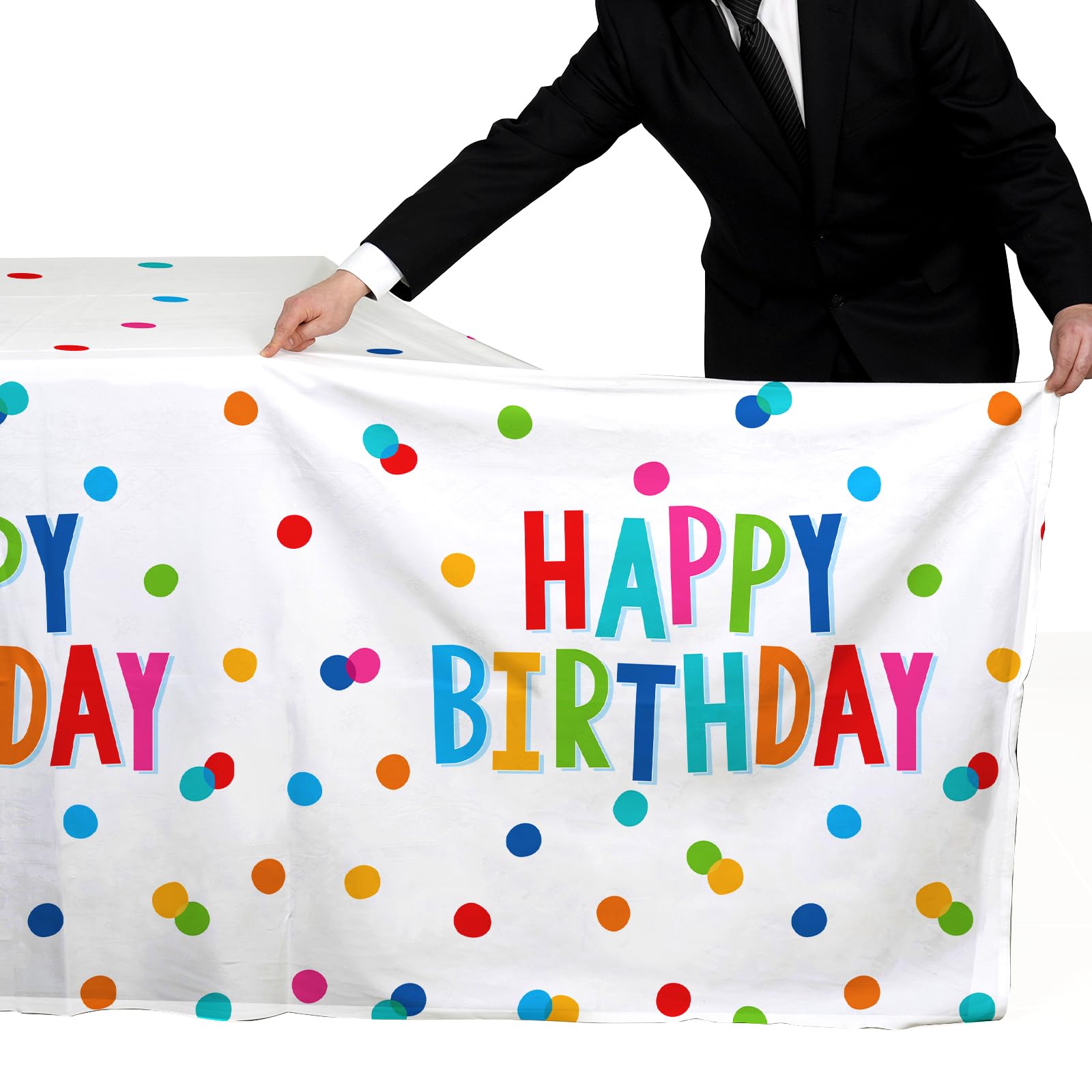 Happy Birthday Decorations: Birthday Party Supplies Set - Birthday Dots Design with Happy Birthday Tablecloth. Includes 3 Pack of 54X108inch Waterproof Plastic Table Covers for Boys/Girls Party