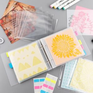 BAOFALI 100 Pags 6" X6" Clear Plastic Binder Pockets,2 Holes 2 Pockets Per Page, can Fit More Stencils,Made Exclusively for Stencils,Die Cuts,Photos,Stamps Within Size 6x6 Storage Bills Organizer