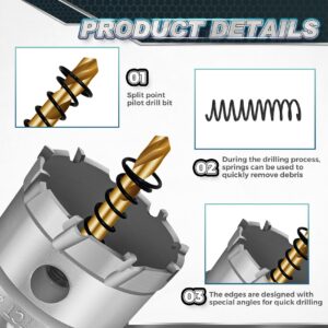 Zeliceka TCT 14 pcs Carbide Hole Saw Kit for Hard Metal, Heavy Duty Carbide Tungsten Carbide Tipped Hole Saw Set, with 1 Aluminum Box 2 Extra Pilot Drill Bits and 2 Hex Key