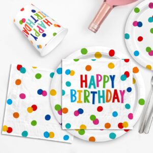 Happy Birthday Decorations: Kids' Birthday Party Supplies with Dots Design - Includes Happy Birthday Plates and Napkins, Disposable Paper Cups, Serves 16