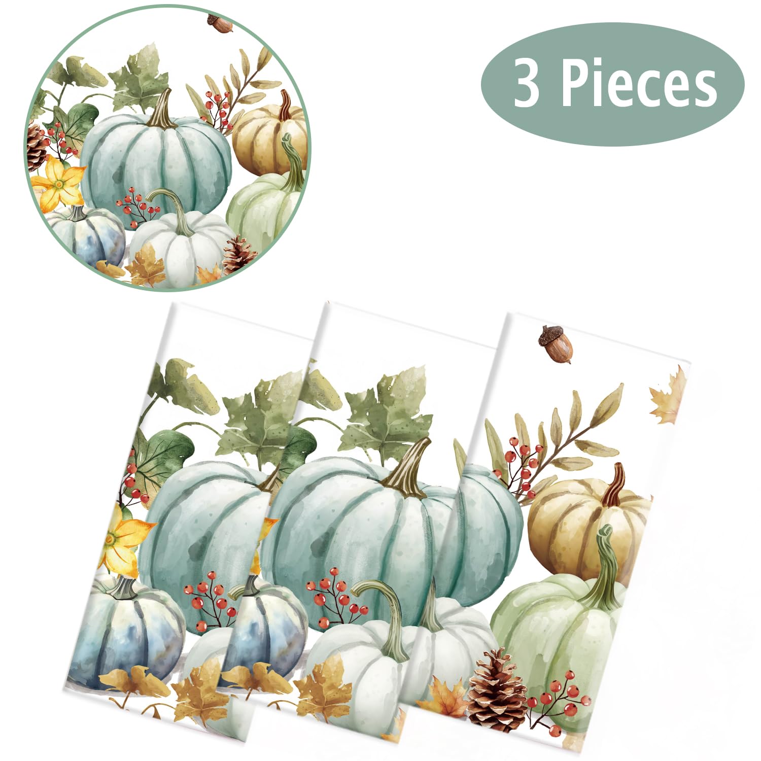 Oigco 3 Pcs Fall Tablecloth Watercolor Pumpkin Thanksgiving Tablecloth Fall Harvest Leaves Table Cover Set for Autumn Thanksgiving Party Supplies, 54 x 108 Inch