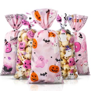 yeaqee 100 pcs halloween little boo baby shower favor bags pink halloween candy treat bags bulk little boo goody gift bags for halloween theme kids birthday baby shower party favors supplies