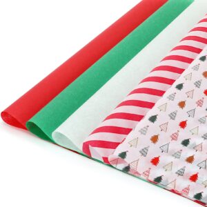 loadsfun 120 sheets christmas tissue paper, 19.5" x 13.6" tissue paper bulk assorted design christmas wrapping paper for gift bags, red green white tissue paper for xmas holiday crafts (colorful tree)