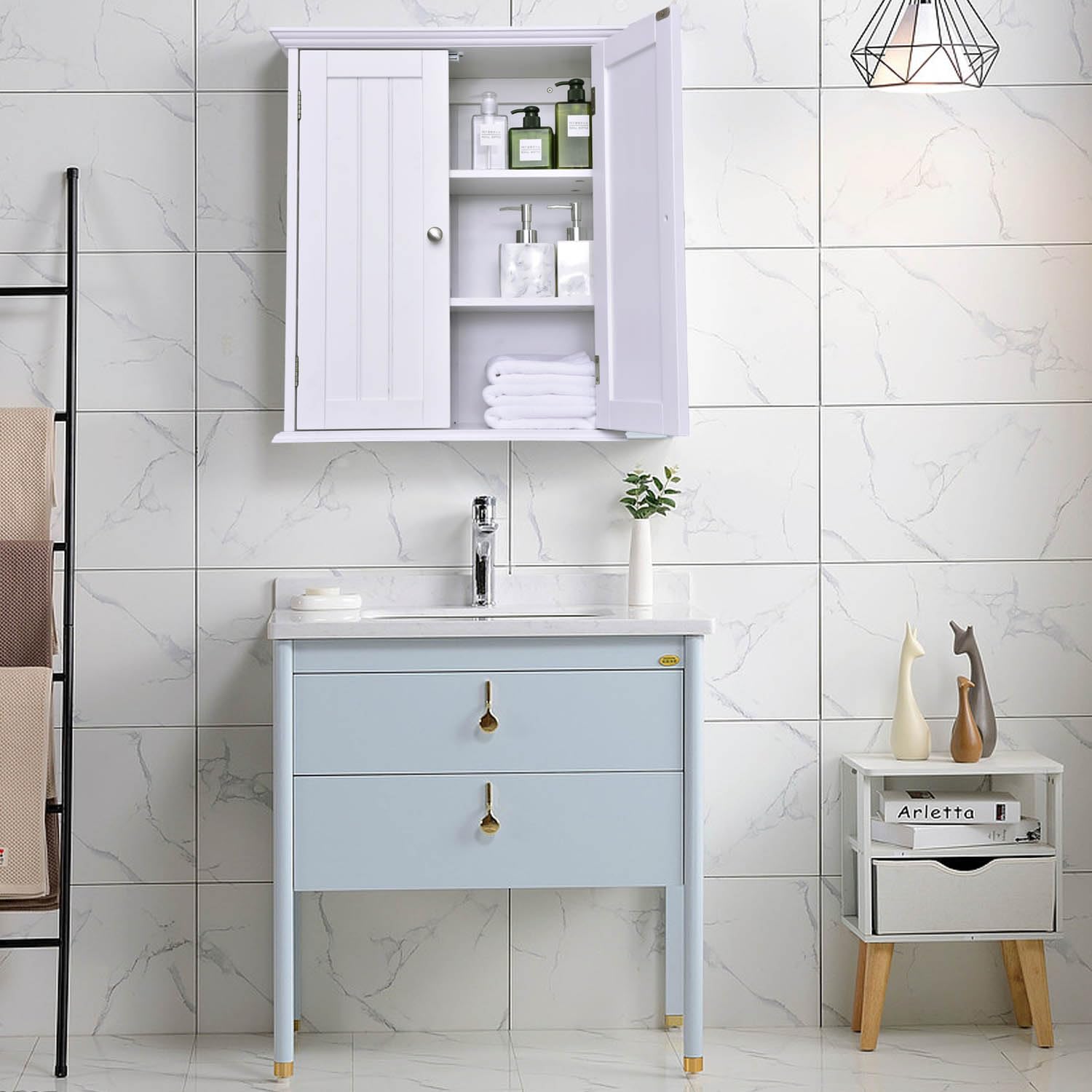 Ceredeme Bathroom Wall Cabinet, Over The Toilet Storage with Dual Doors and Adjustable Shelves, Additional Storage Space in The Bathroom, Practical Health Medicine Cabinet